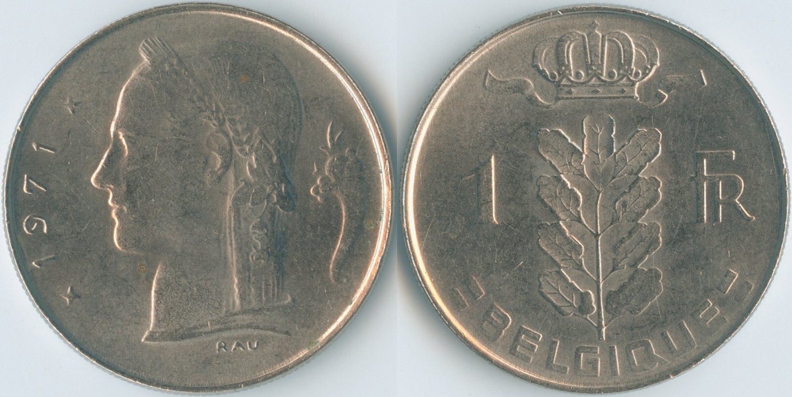 Belgium 1971 1 Franc KM# 142.1 BELGIQUE Cu-Ni Head of Ceres Cornucopia ...