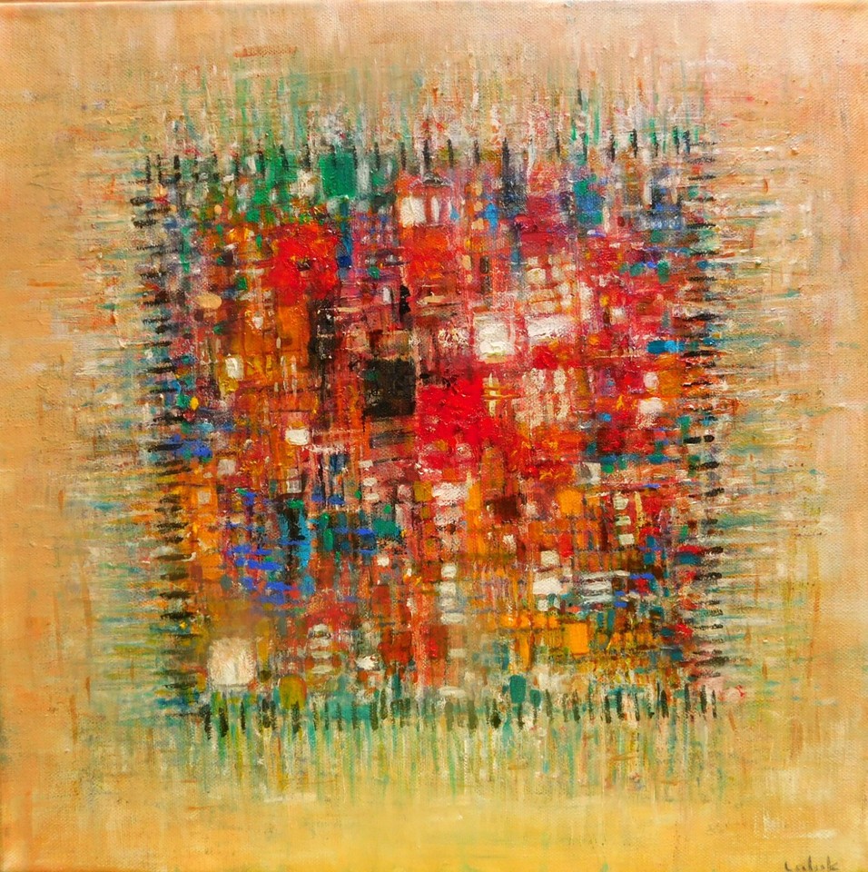 Original abstract oil and mixed media painting, signed by Nalan Laluk ...