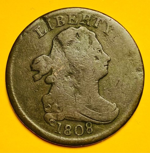 1808 U.S. DRAPED BUST HALF CENT HALF PENNY COIN (VG-Very Good), Normal ...