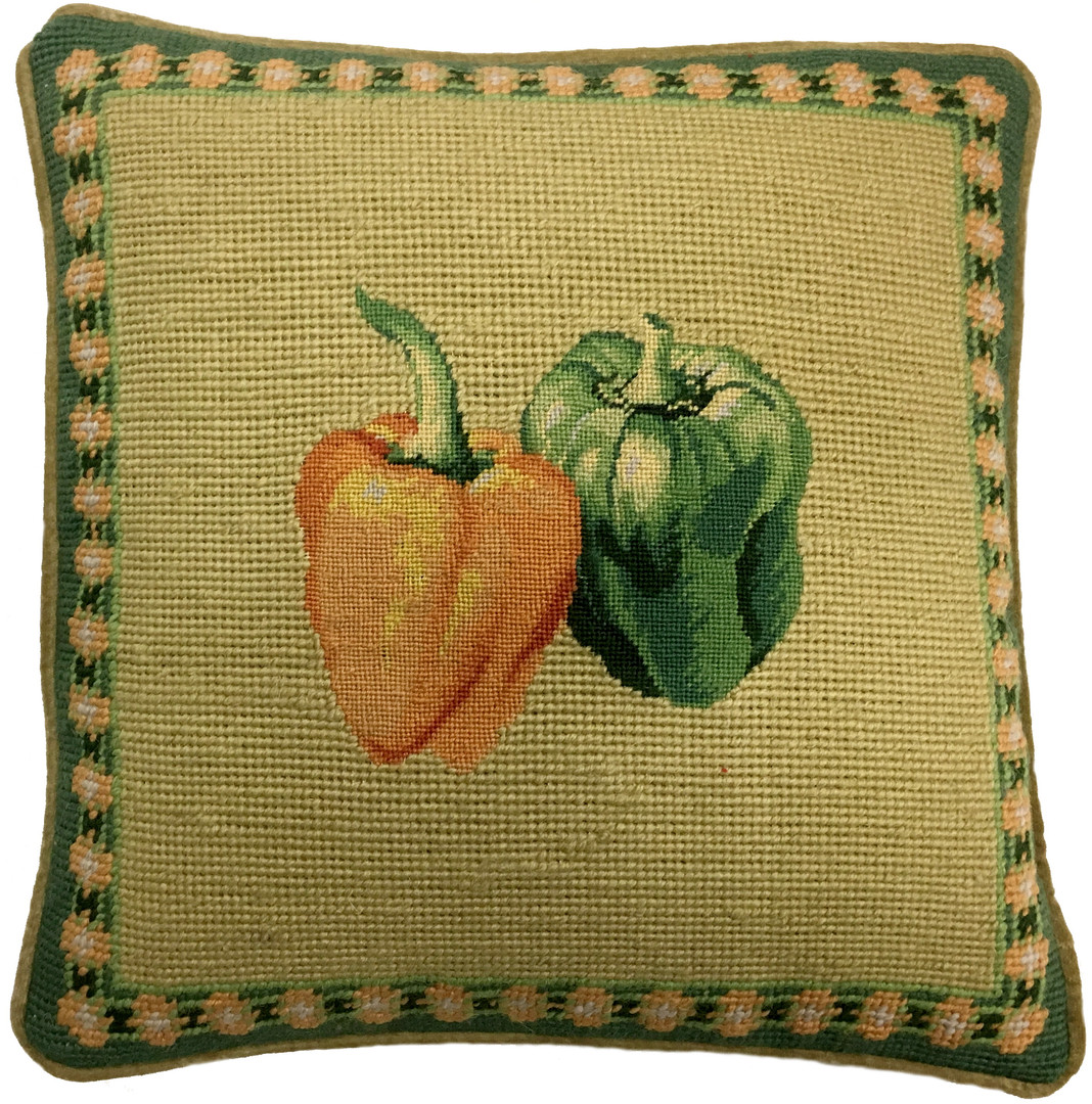 12" x 12" Handmade Wool Needlepoint Petit Point Red and Green Bell ...