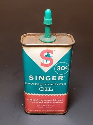 Vintage Singer Sewing Machine Oil Can Handy Oiler Advertising Tin 30 ...
