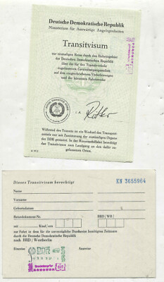 DDR:Transitvisum mit Stempel Brandenburger Tor und Durchschlag Bloch ca ...