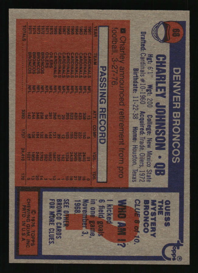 1976 Topps #68 Charley Johnson | eBay