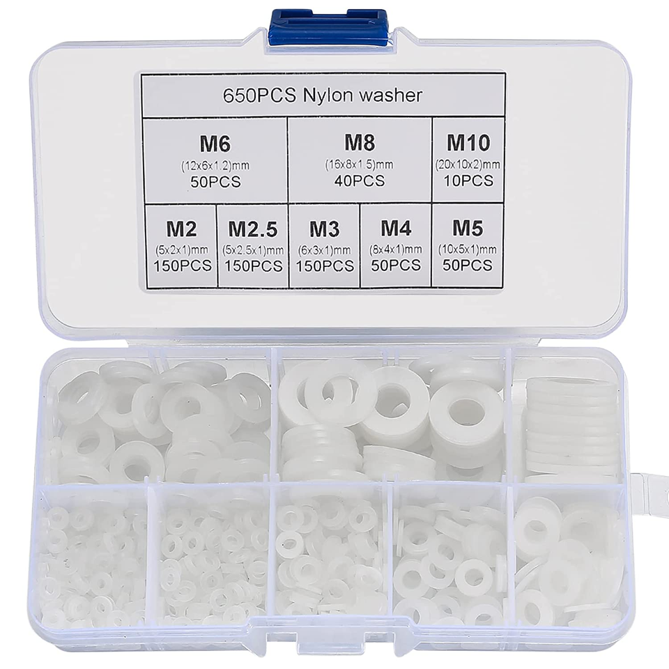 650 Pcs White Nylon Flat Washer Assortment Kit, round Flat Nylon ...