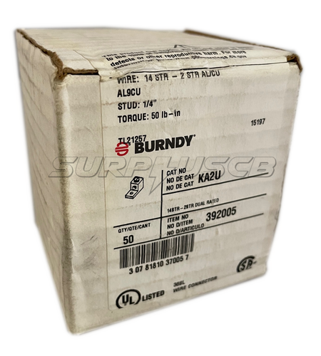 Burndy KA2U Wire Connector Box Lug (Box of 50), 2-14 AWG, 1 Hole ...