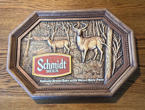 New VINTAGE 1970’s / 80's SCHMIDT BEER SIGN Whitetail Deer Bar Woodie W ...