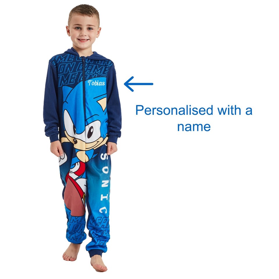 Boys Sonic the Hedgehog Personalised All in One Pyjamas Gamer Gaming ...