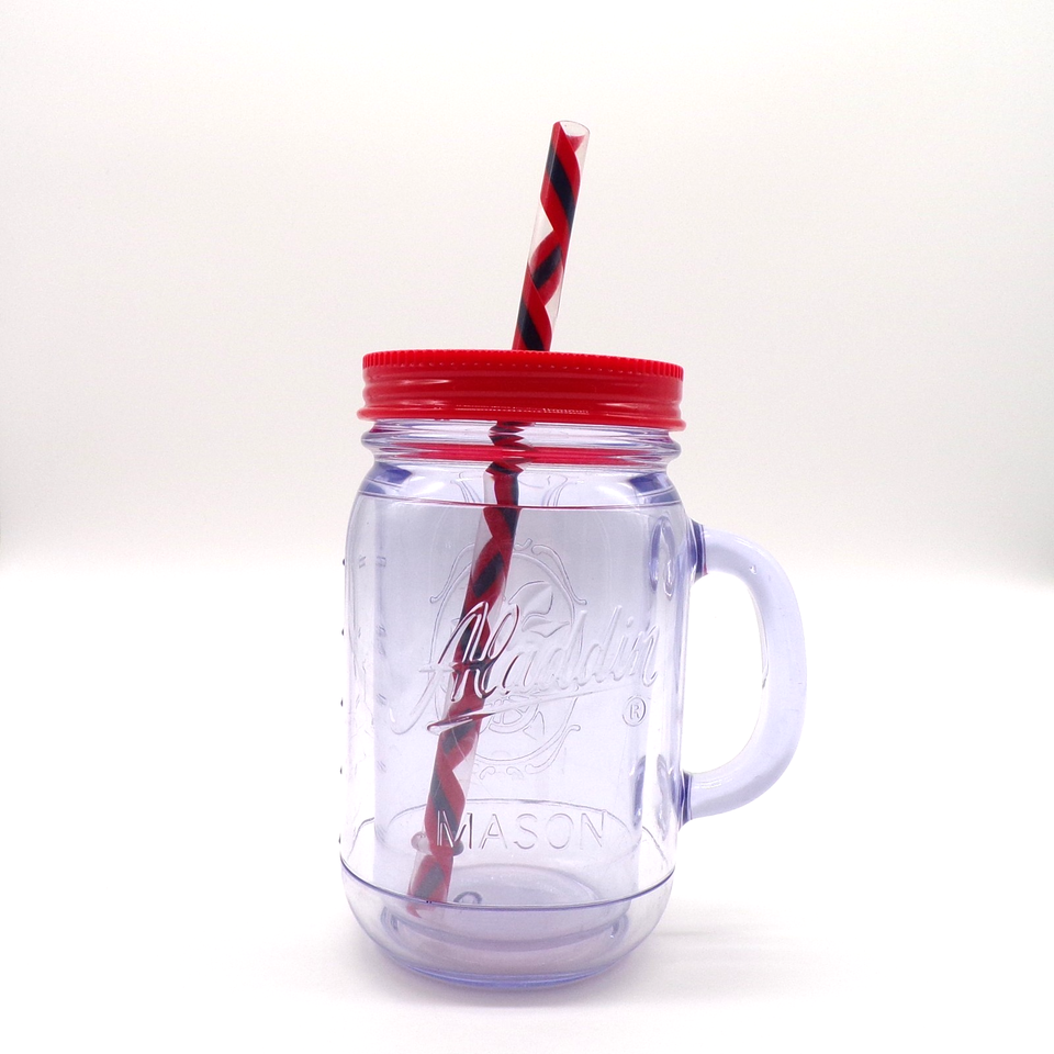 Aladdin Mason Jar Mug Insulated Plastic Tumbler Travel 16 oz Red Lid ...