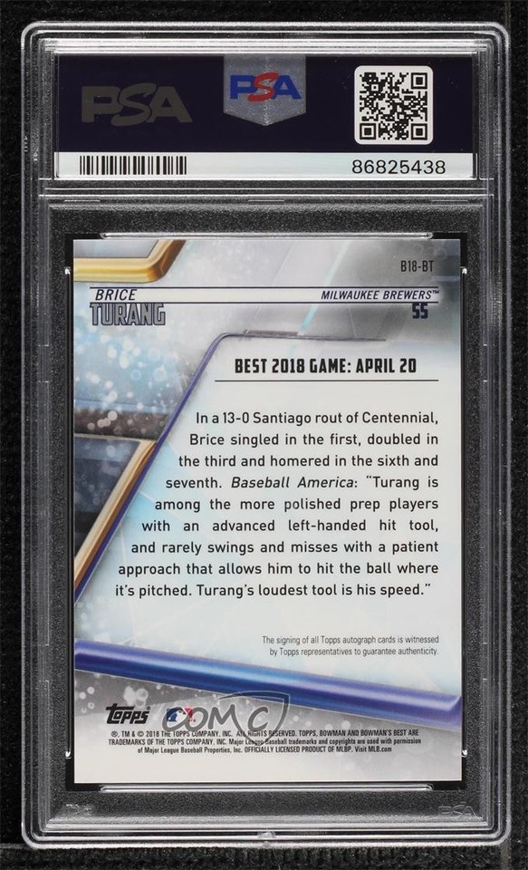 2018 Bowman's Best of Green Refractor /99 Brice Turang PSA 10 GEM MT Auto | eBay