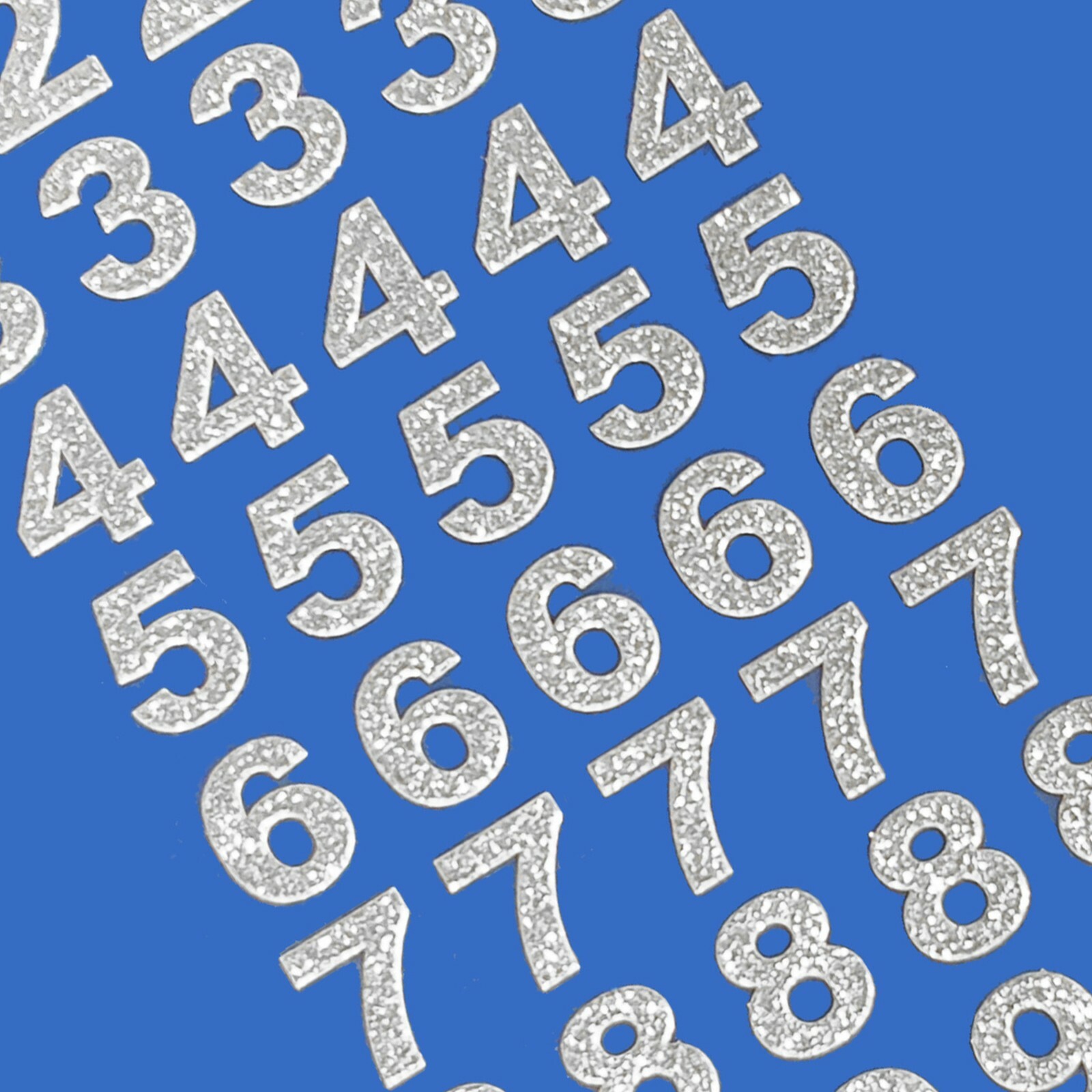 GLITTER SILVER NUMBER STICKERS Stick on Wedding Birthday Card Bold ...