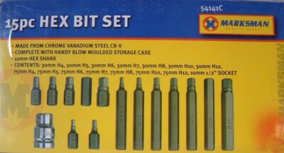15pc Metric 1/2" Drive Hex Allen Allan Wrench Key Socket Bit Set with ...