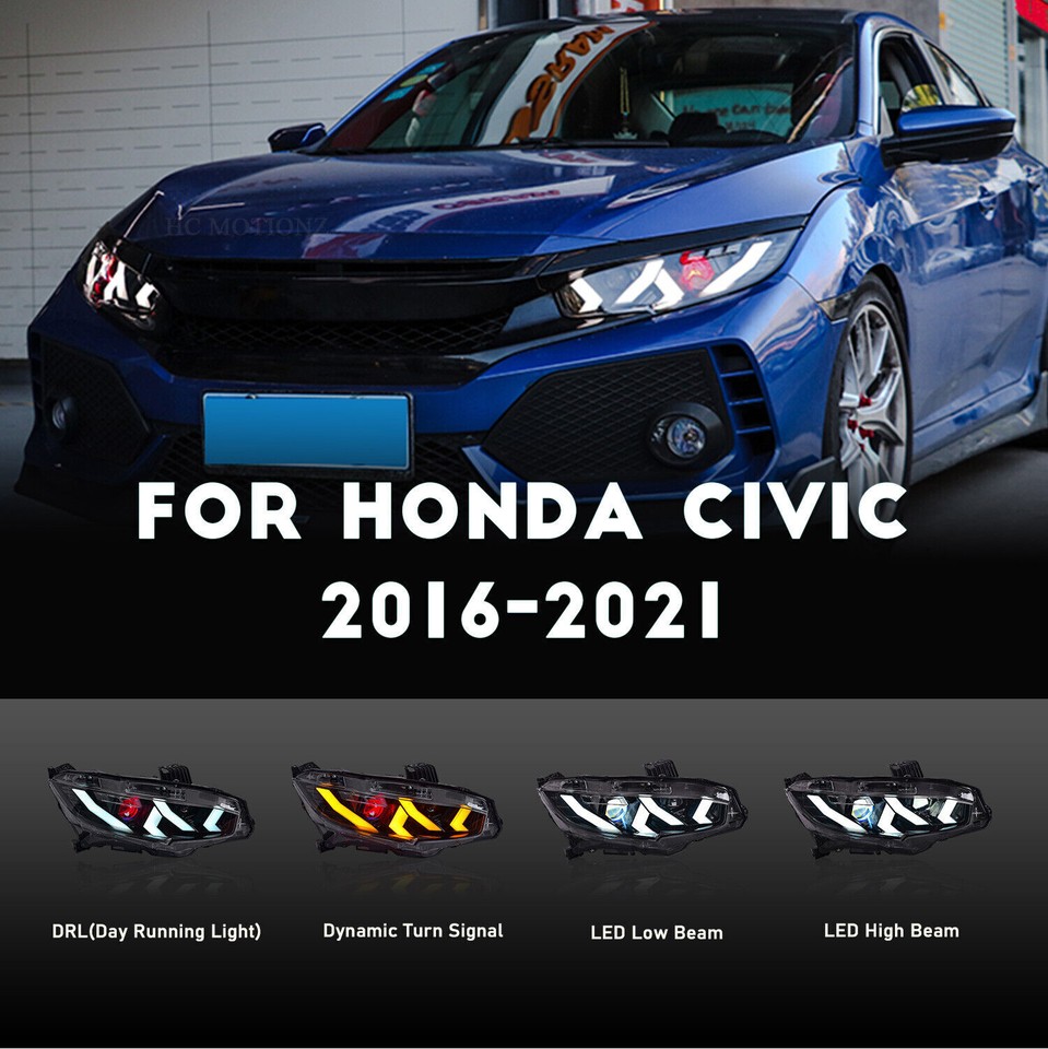 LED Sequential Headlights For 2016-2021 Honda Civic Sedan 10th Gen ...