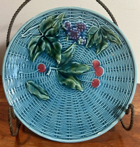 Antique German Zell Majolica Pottery 7.75”Plate Basketweve With ...