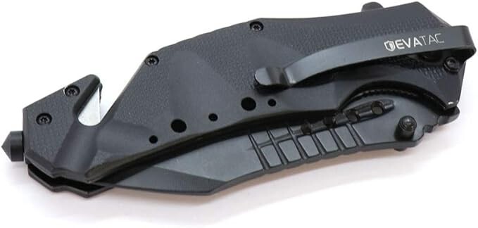 Evatac Rescue Knife Spring Assist Folding Knife Shadow Black 1/8" Blade ...