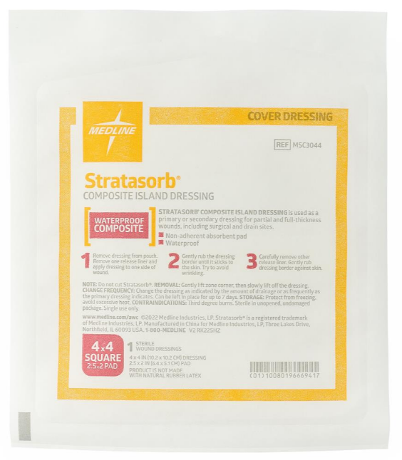 Stratasorb Composite Adhesive Island Wound Dressings, 4" x 4" Box of 10 ...