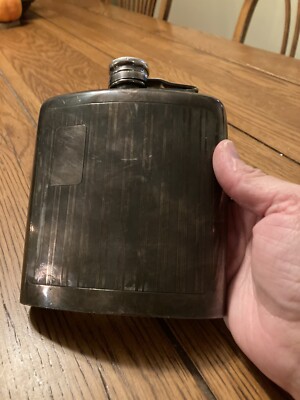 Meriden Brittania Co silver whiskey flask Vintage Striped design ...