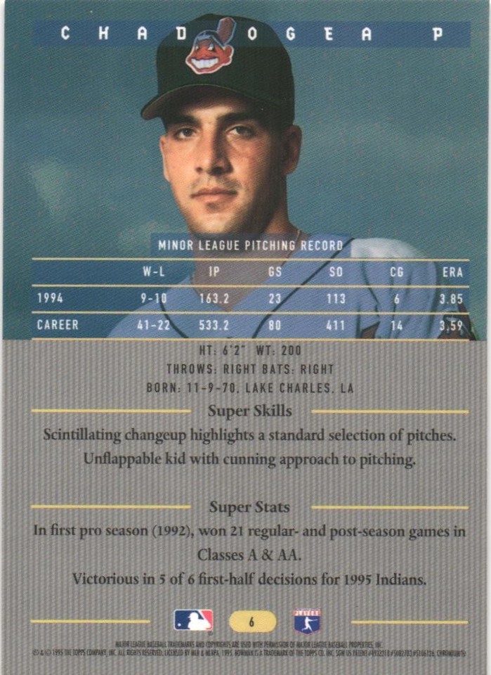 1995 Bowman's Best #6 Chad Ogea Cleveland Indians | eBay