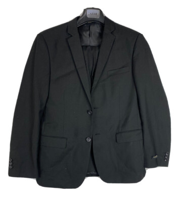 Slim Fit Suit 2 Button Solid Black AZAR MAN Flat Front Pants 32R Jacket ...