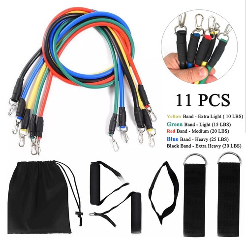 11 PCS Resistance Band Set Yoga Pilates Abs Exercise Fitness Tube ...