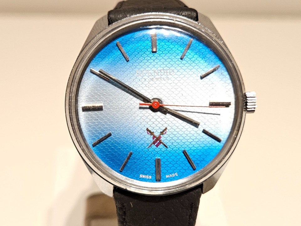 VINTAGE RARE MEN'S SWISS MECHANICAL WATCH "SPENDID"WITH BLUE DIAL AND ...