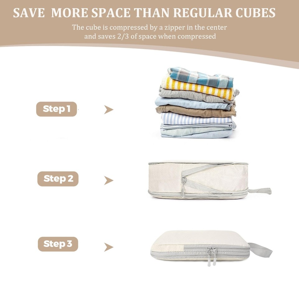 4 Set Compression Packing Cubes for Suitcase - Space-Saving Luggage ...