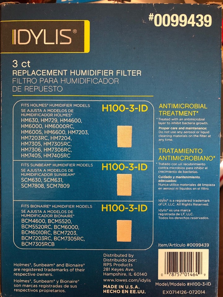 IDYLIS (3 Count) Humidifier Filter H100-3-ID For Sunbeam Holmes ...