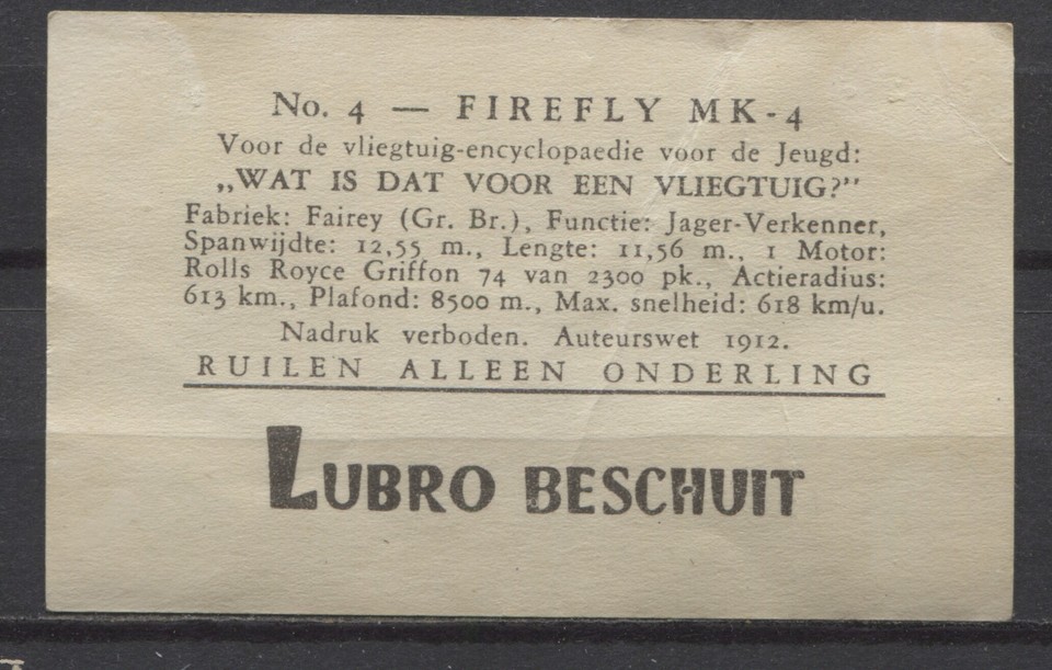 Fairey Firefly Mk-4 Vintage Aircraft Trading Card 1950's No.4 | eBay