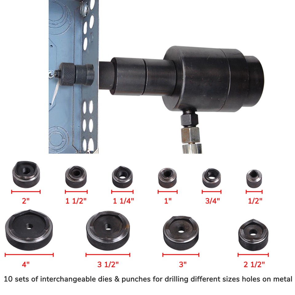 Yescom 15 Ton Hydraulic Knockout Punch Set 1/2" to 4" Conduit Hole ...