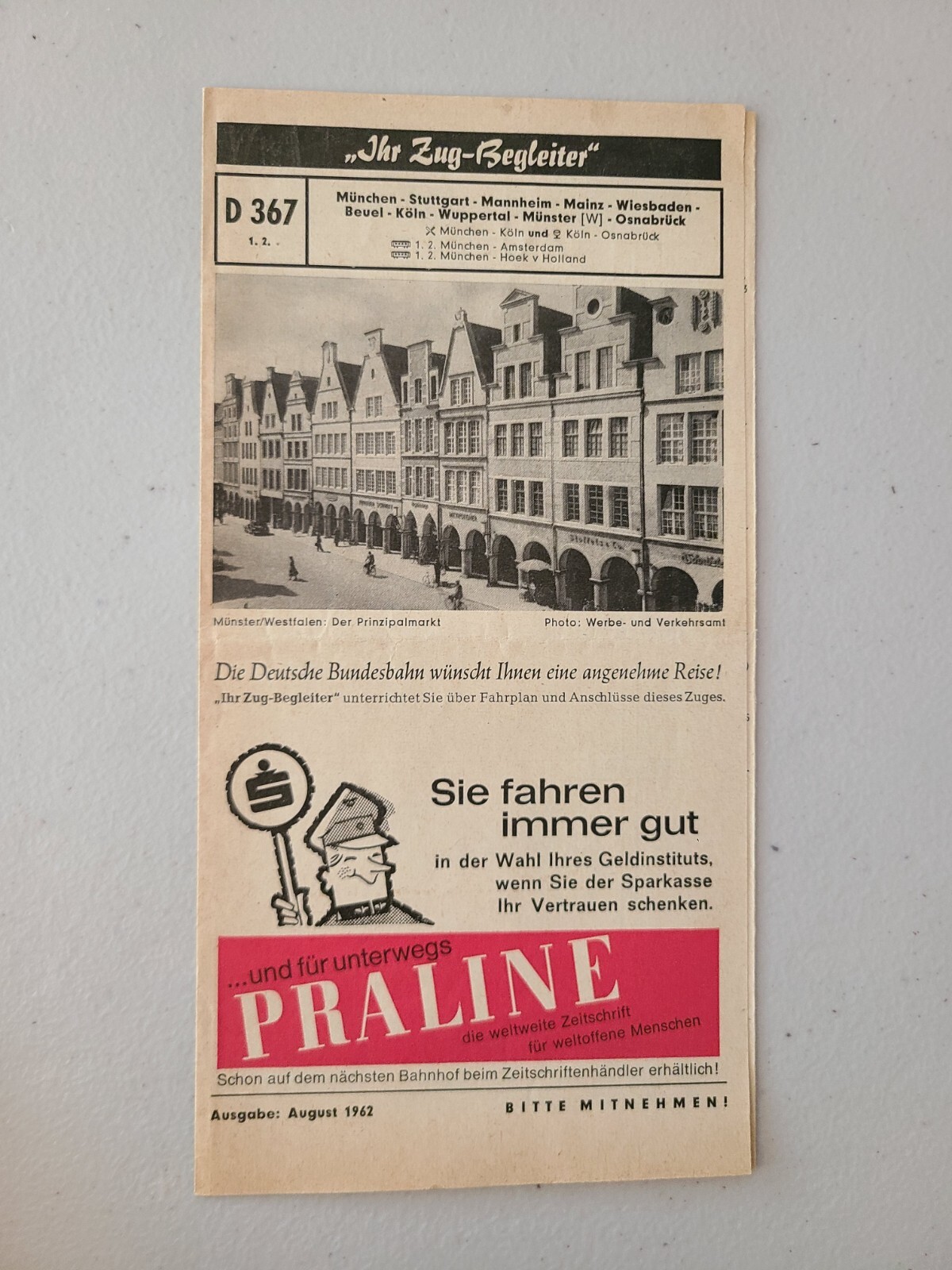 Deutsche Bahn D367 Munchen - Osnabruck Timetable (1962) | eBay