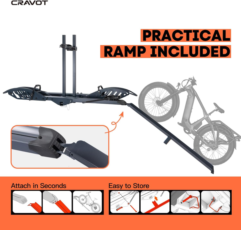 Cyberrack E2 Hitch 2 E-Bike Rack with Ramp,200 Lbs Capacity Electric ...