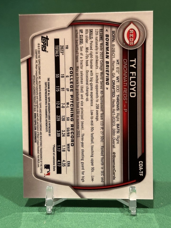 2023 Bowman Draft Chrome TY FLOYD 1st RC Prospect Auto Reds CDA-TF ...