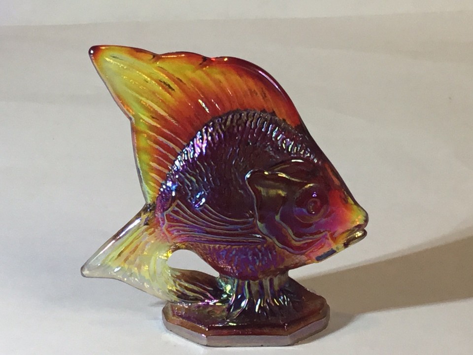 Vintage Fenton Iridescent Carnival Glass Red & Yellow Angelfish Sun Fish Figure | eBay