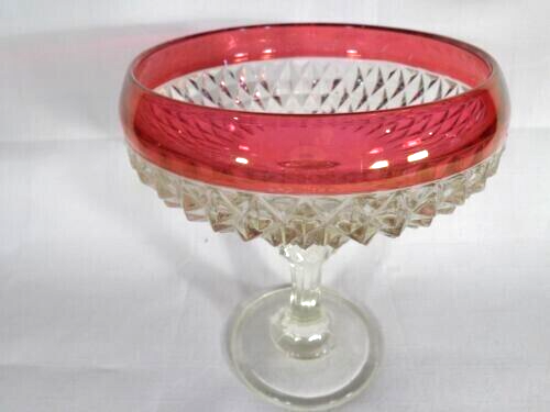 VINTAGE INDIANA GLASS RUBY FLASH COMPOTE CANDY DISH DIAMOND POINT CRANBERRY | eBay