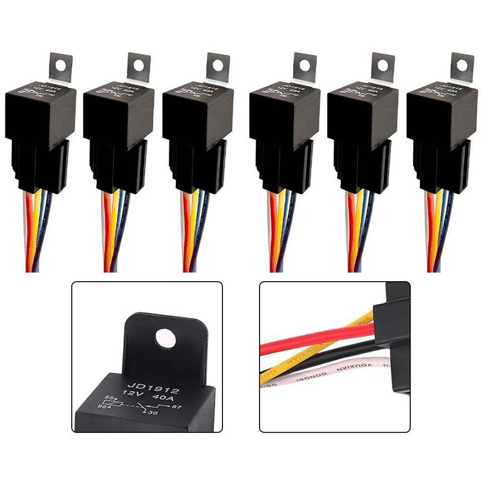 12V 40 Amp Relay with Socket and Wire 6pcs for Car Engine and Truck ...