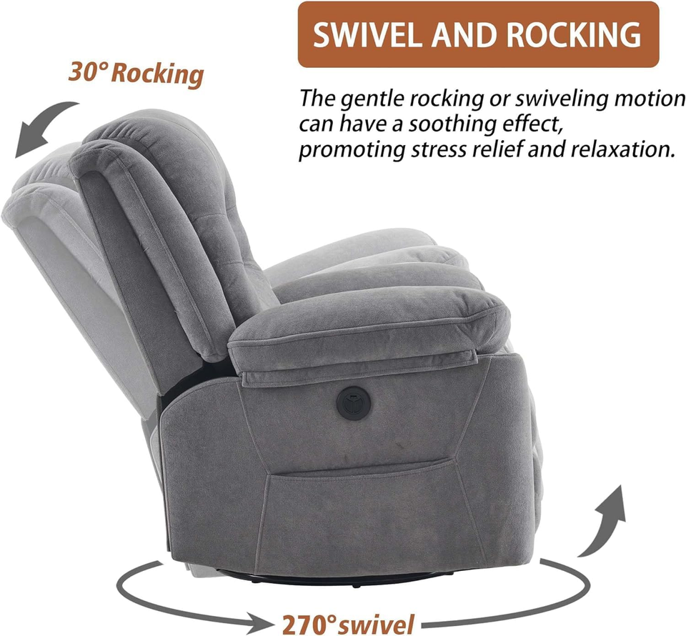 Large Power Swivel Rocker Recliner with Massage and Heat, USB Port ...