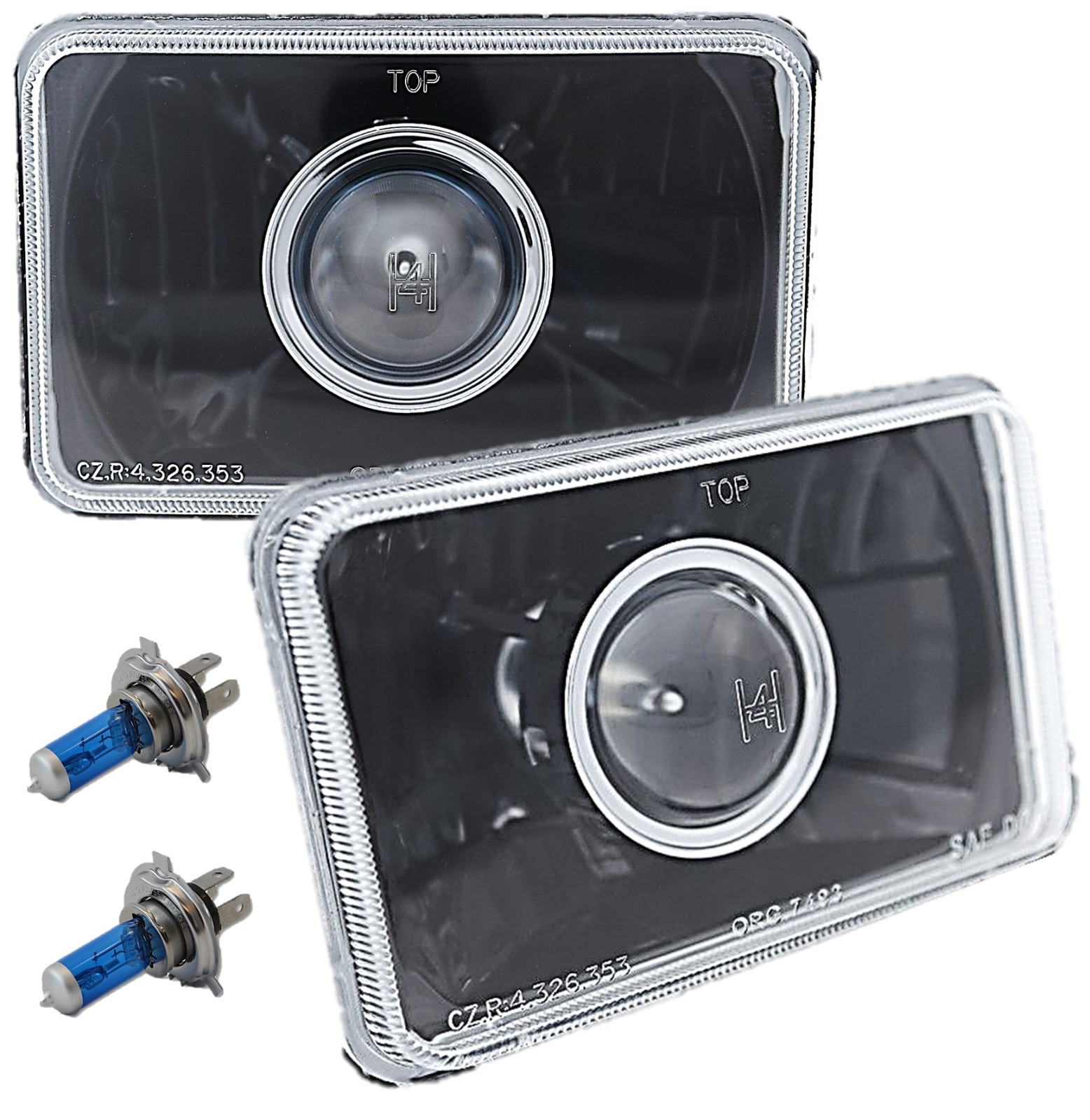 4X6" Black Projector Crystal Clear Glass Halogen Headlight Lamp Light ...