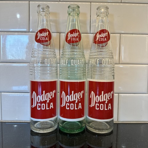 Set of 3 VTG Dodger Cola Clear & Green Half Quart Soda Bottles Des ...
