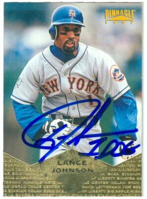 Lance Johnson autographed baseball card (New York Mets) 1997 Pinnacle ...