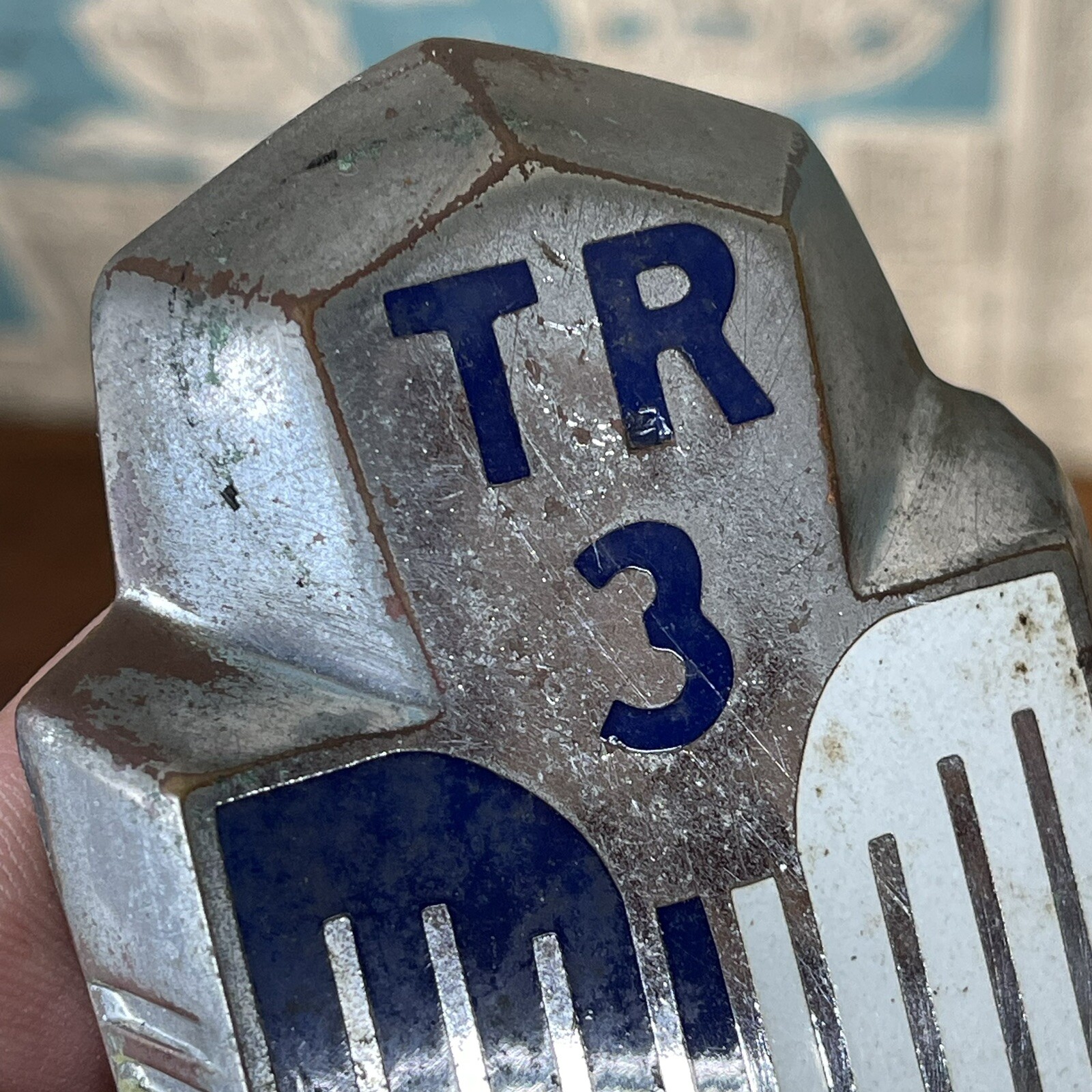 VINTAGE TRIUMPH TR3 BLUE ENAMEL METAL EMBLEM BADGE OEM... All Original ...