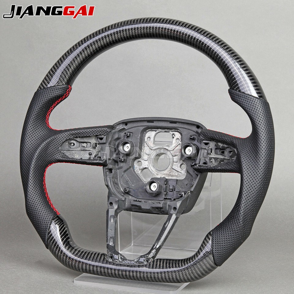 Real Carbon Fiber Perforated Leather Steering Wheel For Audi Q7 RSQ8 ...