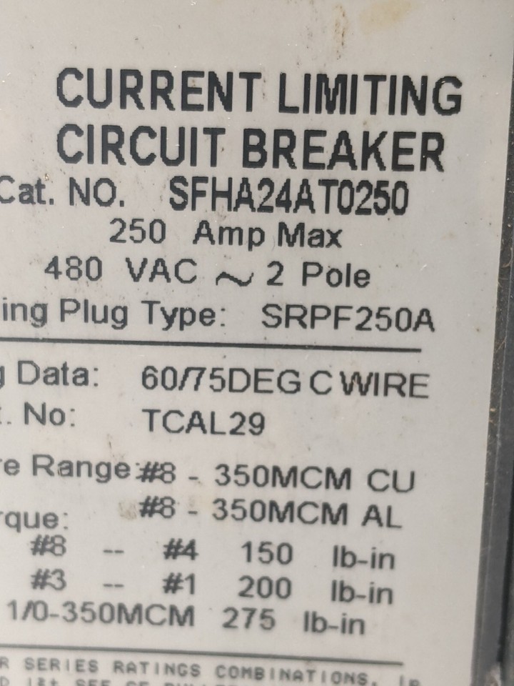 General Electric SFHA24AT0250 Bolt-On Circiut Breaker 250A 480V 2P 1PH ...