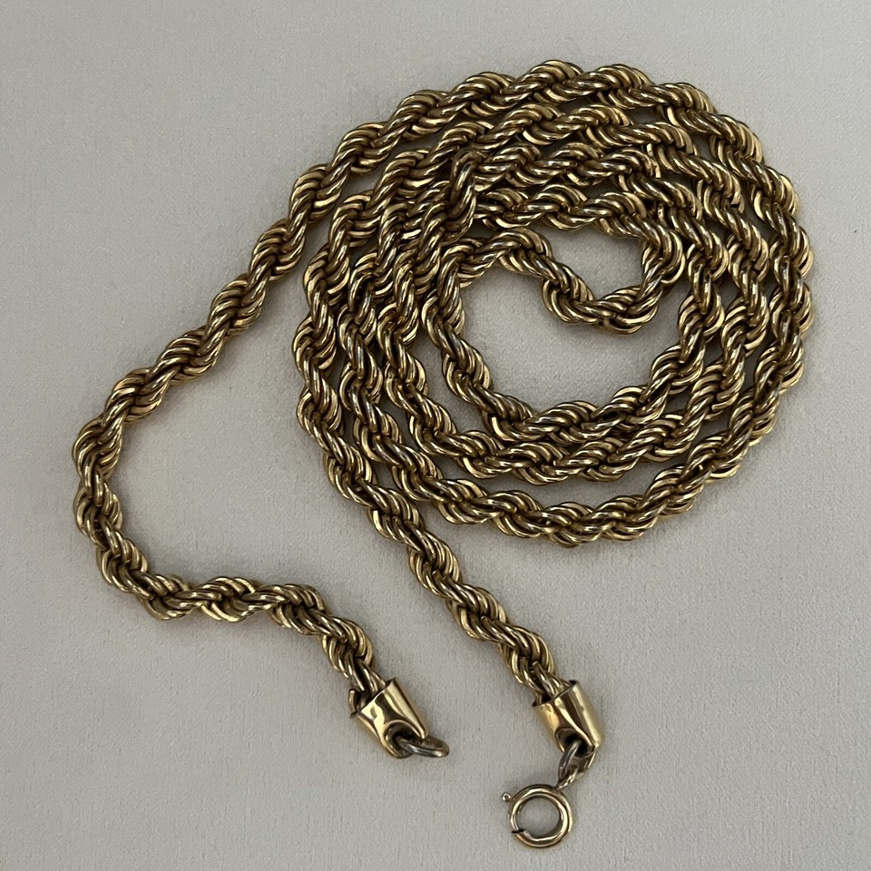 Vintage Gold Tone Rope Chain Necklace 5.25mm Thick 30” Long Chunky 80s ...
