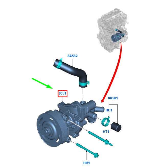 FORD RANGER T6 MK1 Water Pump Assy 1849276 BK3Q-8A558-CC NEW GENUINE ...