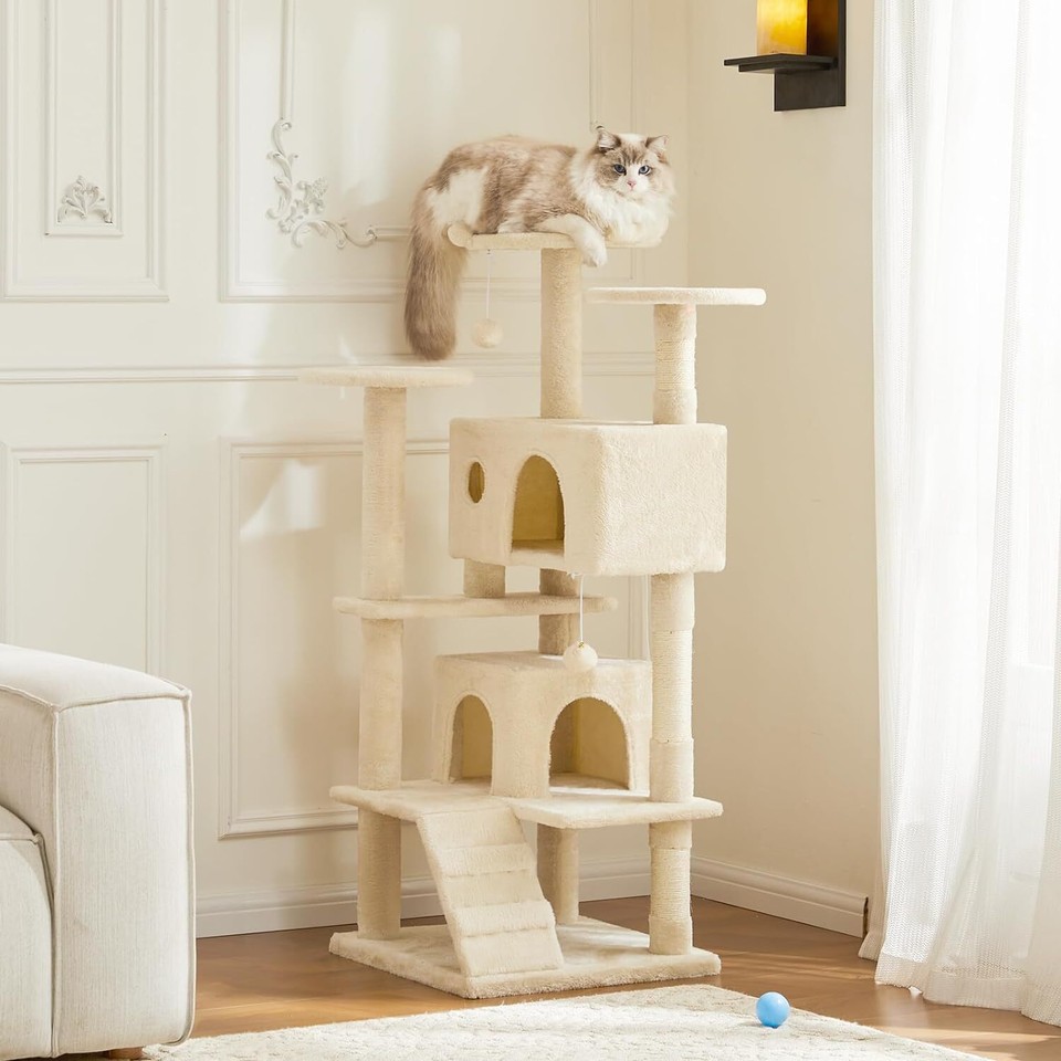 Tall 54" Cat Climbing Tower Large Cat Tree with Climb Scratching Posts ...