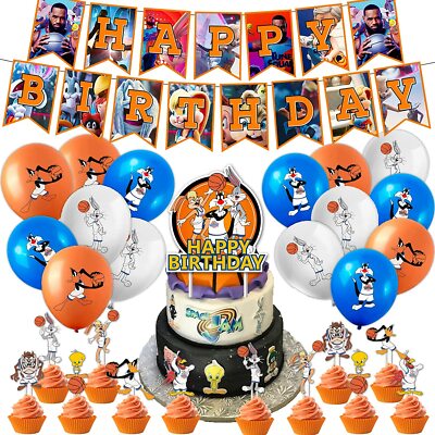 Space Jam Birthday Party Supplies Decorations Banner Balloons Cupcake ...