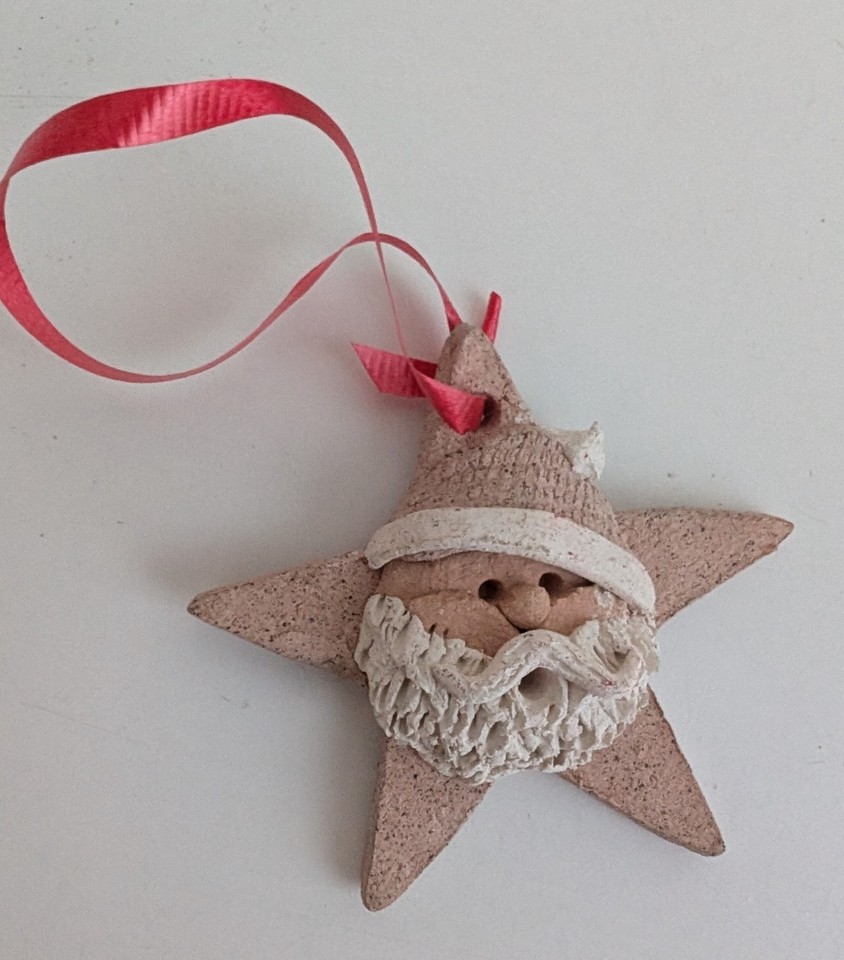 Santa 3D face star ornament ceramic clay ? neutral color | eBay