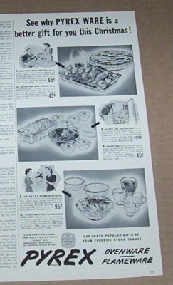 1942 print ad -Pyrex Ware Ovenware Flameware Christmas Corning Glass ...