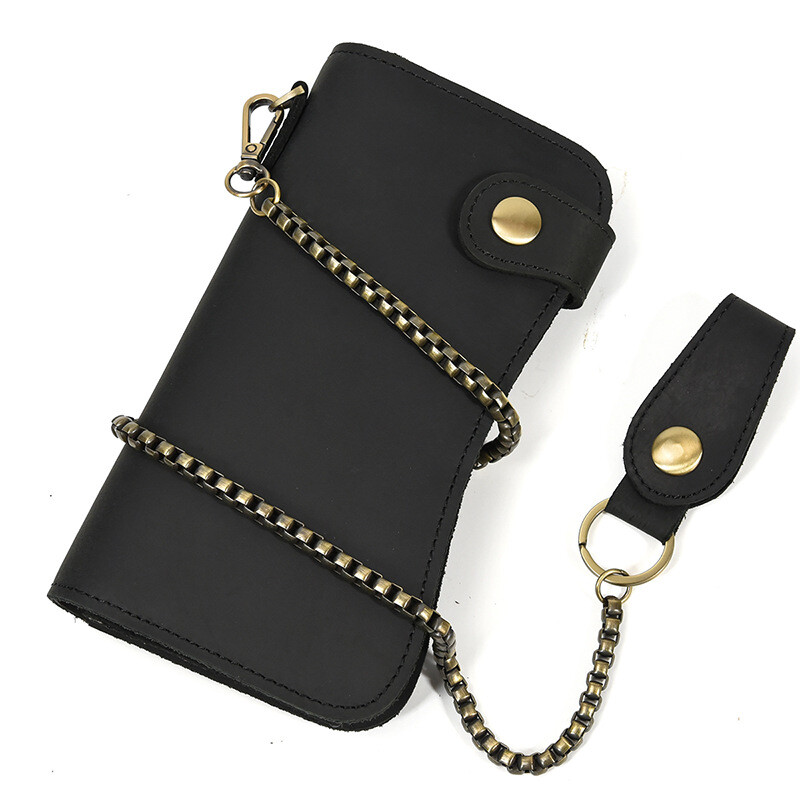 Men Leather Credit ID Cards Holder Long Chain Wallet Biker Trucker ...