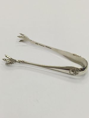 ANTIQUE .925 STERLING SILVER FANCY ORNATE FEATHERED FOOTED SUGAR TONGS ...