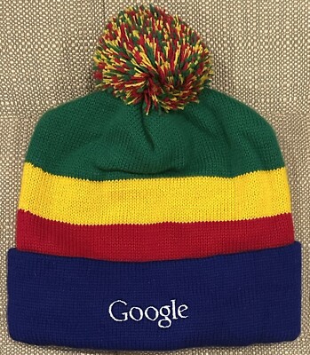 Google Beanie Pom Multicolor Winter Hat Adult OSFM One Size FREE ...